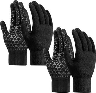 Generic Lot de 2 Paires de Gants dHiver &Eacute;cran Tactile Gants Thermiques avec Doublure en Laine Gants Tricot&eacute;s Chaude et Poignets Extensibles pour Cyclisme, Cou