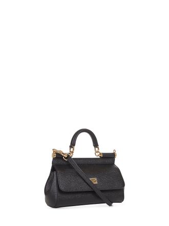 Dolce & Gabbana Womens Handbag Sicily Black Calf Leather Handbags Hand Bags