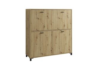Byliving Sekretär Montana/Sekretär Artisan Eiche/Office-Schrank mit 1 Klappe und 2 Türen/Schwarze Griffe/B 120, H 127, T 40 cm