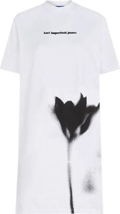 Karl Lagerfeld Karl Lagerfeld Jeans Femme Robe T-Shirt &Agrave; Logo Coupe R&eacute;guli&egrave;re, Blanc, M