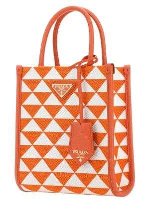 Prada Womens Embroidered Fabric Micro Symbole Handbag Multicolor Pl-Calf Leather Borse A Mano Bag