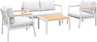 Sweeek Salon de jardin Casoria. aluminium et polywood 4 places. 1 canap&eacute;. 2 fauteuils. 1 table basse Blanc / Beige