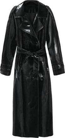 Generic Trench en cuir verni pour femme - Col rabattu - Manteau dhiver &agrave; manches longues en similicuir avec ceinture, EN8, XS