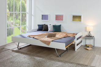 Inter Link SAS 2 in 1 Bett - Sofabett - 2 Liegeflächen 90 x 200 cm - Gästebett - Kinderbett - Jugendbett - Schlafzimmer - Massivholz - Stabil - Mit 2 Lattenrosten - 