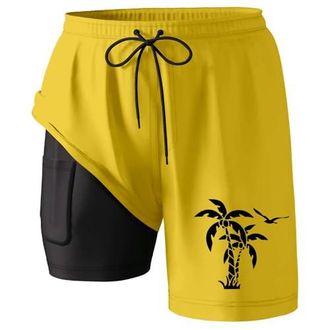 Generic Maillot de bain pour homme avec doublure de compression, couture int&eacute;rieure, short de bain, maillot de bain avec poches, jaune, XXL