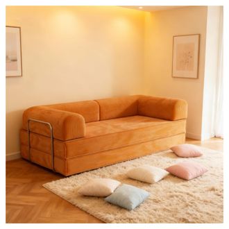 Generic Klappbares Schlafsofa, umwandelbares Loveseat-Sofa, Schlafsofa, mit 2 Kissen, 3-in-1-Sofa, 2-Sitzer, mit Armlehne, Bequeme Kompressionsliege mit Matra