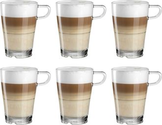 Leonardo Senso Latte-Macchiato Tasse, Kaffee-Gläser mit Henkel, spülmaschinengeeignete Glas-Becher, 6er Set, 350 ml, 024014