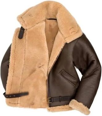 Generic Bomber daviateur pour homme - Imitation peau de mouton - Doublure en fourrure - Manteau dextérieur épais, Marron B2, M