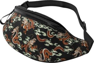 Generic Brusttasche Mode G&uuml;rteltasche Japanischer Drache Atmungsaktiv Schultertaschen F&uuml;r Sport Herren Spazieren 14X35Cm