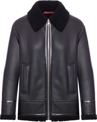 Gucci Lederjacke mit Besatz aus Shearling - Schwarz