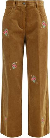 Forte_Forte Samthosen mit bestickten Blumenstr&auml;u&szlig;en - - Trousers - Damen - Braun - M