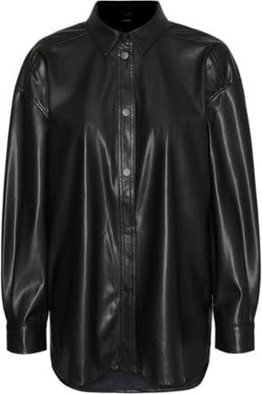 Vero Moda Vmolympia L/S Oversize Pl T-Shirt Noos Chemise, Noir, M Femme