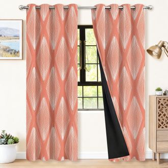 Generic Bedruckte Blickdichte Vorh&auml;nge Rosa, Einfache Geometrische Rautenf&ouml;rmige Linien Muster W&auml;rmeisoliert Vorh&auml;nge mit &Ouml;sen - H 215 x B 91.5 cm (2er Pack) 