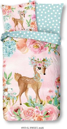 MID.YOU Mid.you Kinderbettw&auml;sche, Rosa, Mintgr&uuml;n, Textil, Hirsch, 135x200 cm, Oeko-Tex Standard 100, pflegeleicht, atmungsaktiv, weiche und anschmiegsame Ober