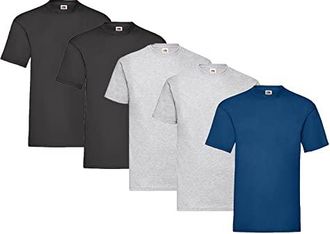 Fruit Of The Loom Lot de 5 T-shirts, 2 noirs, 2 gris, 1 bleu marine, 1 carnet de notes HL, taille XL