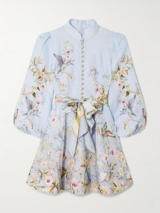 Zimmermann Mini-robe En Lin Imprim&eacute; &Agrave; Ceinture Rebellion - Bleu