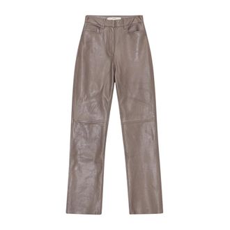Remain High Waist Leather Pants - - Trousers - Damen - Grau - S
