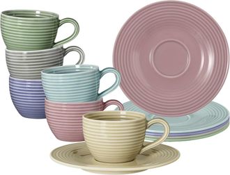 SELTMANN WEIDEN Beat Color Glaze Espresso-Set 12-teilig - Modernes Porzellan mit Rillenrelief in Trendfarben, 6 Espressotassen & Untertassen, Spülmaschinen- & Mikrowe