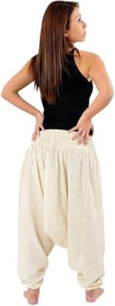 Fantazia Pantalon Sarouel Elastique uni Aladin sarwel Indien - Taille S au XXXL - 100% Coton - Creme - - Confortable & Original - Cr&eacute;&eacute; en France, Fabrication E