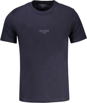 Guess Homme, Tops, Bleu, Taille: XL T-shirt en coton bleu avec logo imprim&eacute;