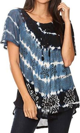 Sakkas 19213 - Chemise décontractée légère à Manches Courtes et à Encolure dégagée Aline pour Femmes - 19210-GreyNavy - OS