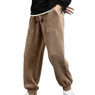 Generic Pantalon en velours c&ocirc;tel&eacute; pour homme, pantalon de surv&ecirc;tement uni avec cordon de serrage &agrave; la taille, pantalon d&eacute;contract&eacute; de couleur unie, pantalon 