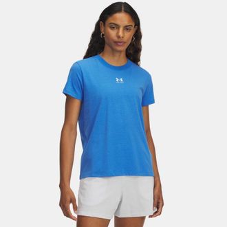 Under Armour Rival Core Kurzarm-Oberteil f&uuml;r Damen Blau Atlantis / Wei&szlig; XL