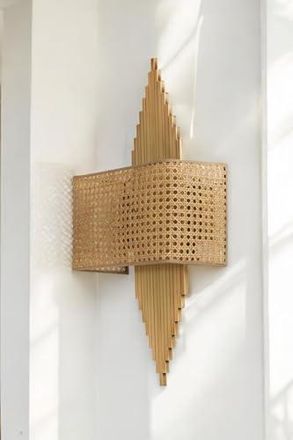 Opviq Elegant Wall Lamp with Metal Body & Fabric Cap, Gold & Beige, 65 cm Height | 1 x 3.15W LED, Battery Operated, IP20 | Stylish Lighting for Home Decor