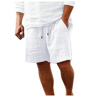 Generic Kurze Hosen Herren Musselin, Leinen Shorts Herren mit Kordelzug, Einfarbig Baumwolle Stoffhose Freizeithose mit Taschen Leichte Schnelltrocknend Sport
