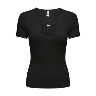 Only Only, Femme, Tops, Noir, Taille: 36 FR T-shirt &agrave; manches courtes en coton