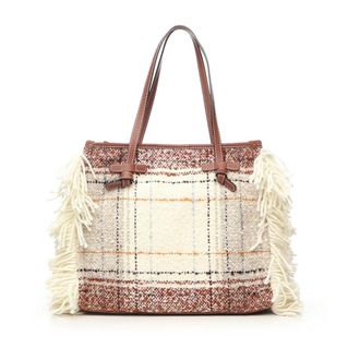 Gianni Chiarini Femme, Sacs, Brun, Taille: ONE Size Sac en tissu à motif écossais avec poignées en cuir