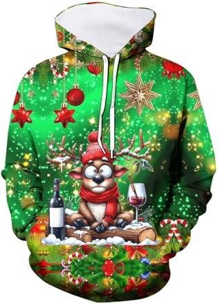 Generic Pull de Noël 2025 drôle pour homme, nouveauté moche impression graphique 3D motifs sweatshirt pull décontracté fêtes de vacances sweat à capuche pull 