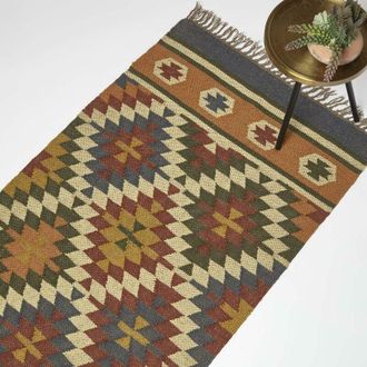 Homescapes Homescapes - Tapis de couloir Kilim en jute et laine multicolore Lucea, 80 x 180 cm