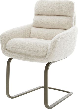 DELIFE Schwingstuhl Abelia-Flex mit Armlehnen Freischwinger flach Effektfinish Titan Teddystoff Beige