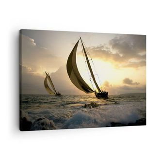 Arttor Bilder auf Leinwand Schiff Sonnenuntergang Sonne Landschaft Leinwandbild 70x50cm Wandbilder Dekoration Wohnzimmer Schlafzimmer Deko Klein Wanddeko Bil