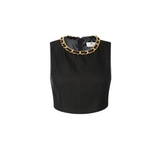 Elisabetta Franchi Leinenmisch-Top mit Juwelenkette - - Tops - Damen - Schwarzk - L