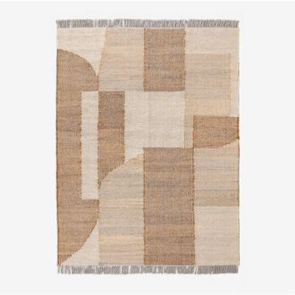 Sklum Sklum - Tapis rectangulaire en jute et coton 240x160 cm - Couleurs automne marron et blanc - Finitions g&eacute;om&eacute;triques avec franges d&eacute;coratives