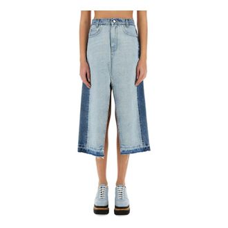 Stella McCartney Femme, Jupes, Bleu, Taille: 40 FR Jupe en denim &agrave; panneaux contrast&eacute;s
