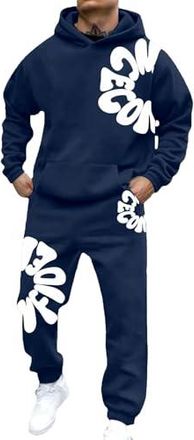 Generic Ensemble de surv&ecirc;tement pour homme avec imprim&eacute; lettres, sweat &agrave; capuche, jambe droite, ensemble de jogging, v&ecirc;tements de sport, hauts de jogging, pan