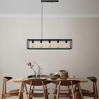 Opviq Elegant Black Chandelier, Adjustable Height 30-80 cm, Metal Body, 5 x E27 Sockets, 100 x 20 x 20 cm | Perfect for Modern Living Spaces, IP20 Rated