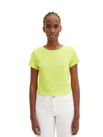 Tom Tailor Damen 1035383 Basic T-Shirt mit Print, 24702-Neon Lime, M