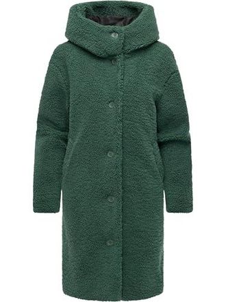 Ragwear Veste polaire pour femme - Long manteau dhiver en peluche avec boutonni&egrave;re et capuche Joonie YOUMODO XS &agrave; 3XL, Vert sapin, 3XL
