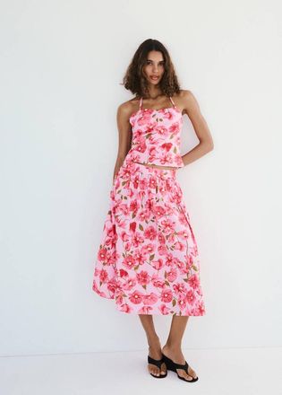 Mango Top floral &agrave; col halter rose - Femme - XS - MANGO