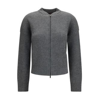 Max Mara Carnet Cardigan en maille c&ocirc;tel&eacute;e - Femme - Pulls - Gris - Taille: 40 FR