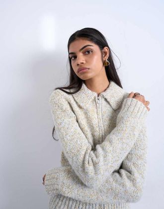 Topshop Gilet densemble en maille épaisse torsadée avec col - Bleu et jaune