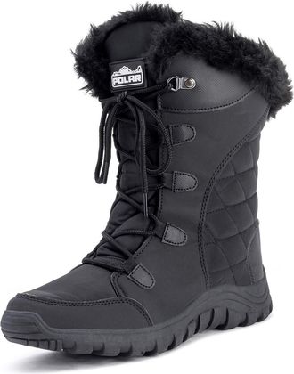 Polar Damen Quilted Schnüren Schwarz Im Freien Pelz Gefüttert Cuff Schnee Regen Ente Stiefel - Schwarz - BLK41 AYC0129