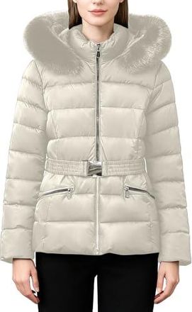 Generic Manteau dhiver pour femme - Manteau matelass&eacute; chaud avec col en fourrure synth&eacute;tique amovible et capuche - Veste dhiver chaude - Veste matelass&eacute;e - Ve