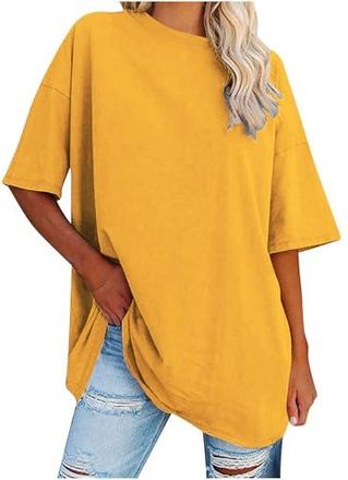 Generic T-shirts pour femme - T-shirt surdimensionn&eacute; - Chemisier d&eacute;t&eacute; - Manches courtes - D&eacute;contract&eacute; - Col rond - Pull uni - T-shirt ample - Haut basique - T