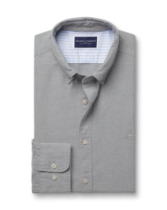 CHARLES TYRWHITT Vorgewaschenes Stretch-Oxfordhemd mit Button-down-Kragen - Grau