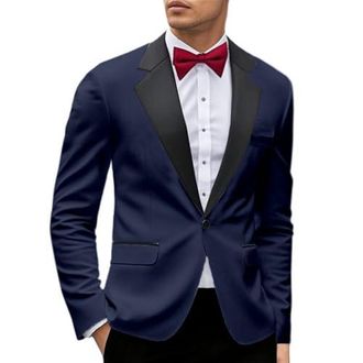 Generic Veste pour homme coupe ajust&eacute;e avec revers contrast&eacute;s - Blazer &eacute;l&eacute;gant pour mariage, carnaval, f&ecirc;te - Veste de costume pour homme &agrave; un bouton festif p